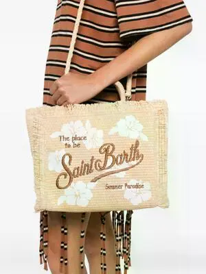 MC2 SAINT BARTH Hibiscus-print Fringed Tote - Neutrals
