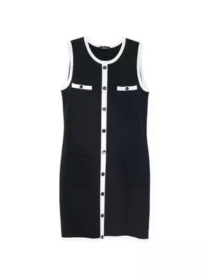 ANNE CLAIRE Contrast-trim Buttoned Midi Dress - Blue