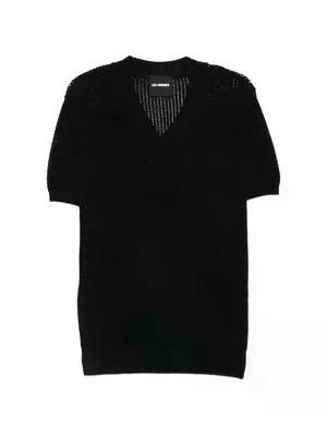 LES HOMMES Open-knit V-neck T-shirt