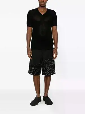 LES HOMMES Open-knit V-neck T-shirt