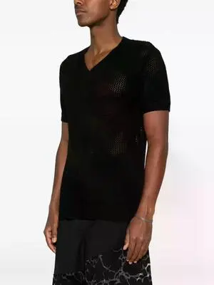 LES HOMMES Open-knit V-neck T-shirt