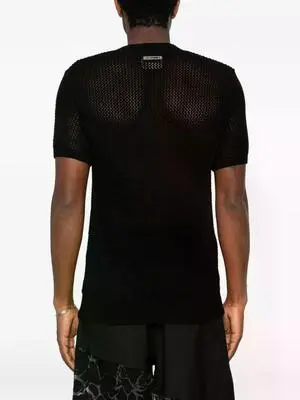 LES HOMMES Open-knit V-neck T-shirt