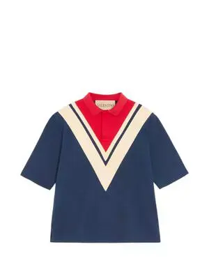Valentino Garavani Cotton Polo Shirt With Inlaid-v - Blue