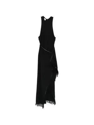 Nanushka Rayen Frayed Draped Midi Dress - Black