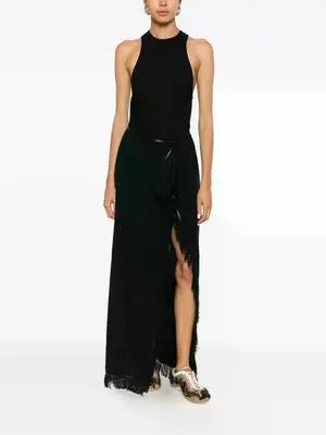Nanushka Rayen Frayed Draped Midi Dress - Black