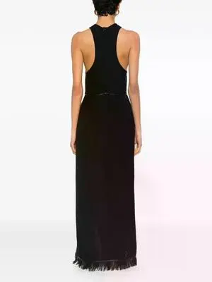 Nanushka Rayen Frayed Draped Midi Dress - Black