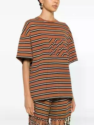Nanushka Wren Monogram-patch Striped T-shirt