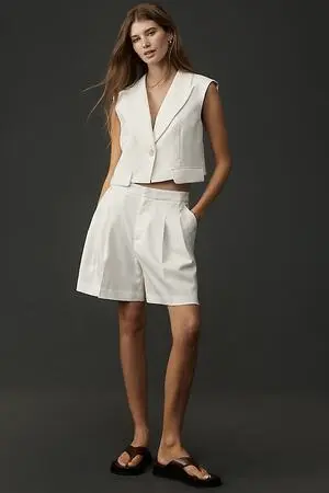 Maeve Tailored Pleated Shorts - White
