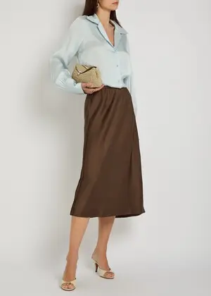 Vince Satin Slip Midi Skirt - Brown