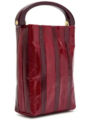 Dries Van Noten Striped Glossed Leather Top Handle Bag - Red