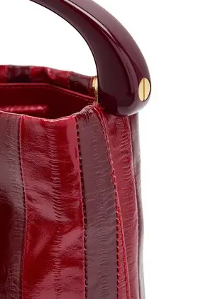 Dries Van Noten Striped Glossed Leather Top Handle Bag - Red