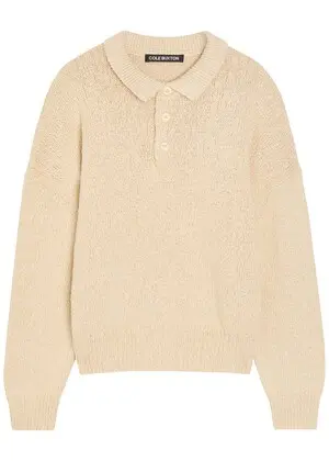 COLE BUXTON Textured Knit Cotton Polo Jumper