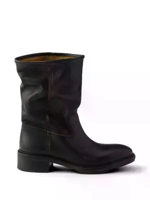 Prada Vintage Effect Leather Mid-calf Boots - Black