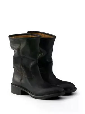 Prada Vintage Effect Leather Mid-calf Boots - Black