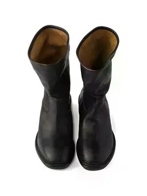 Prada Vintage Effect Leather Mid-calf Boots - Black