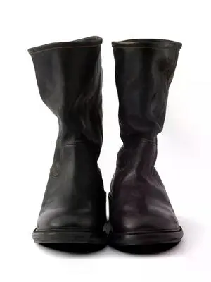 Prada Vintage Effect Leather Mid-calf Boots - Black