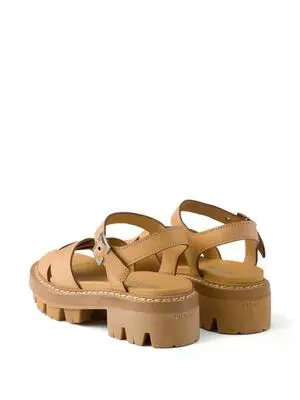 Prada Leather Buckled Lug Sole Sandals - Neutrals