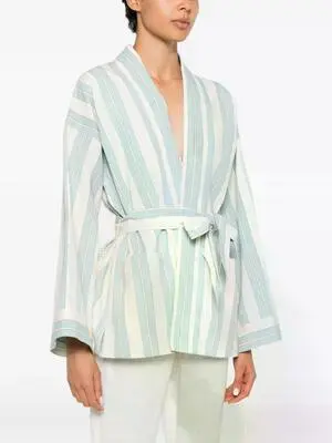 FORTE_FORTE Striped Wrap Jacket - Blue