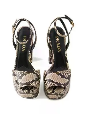 Prada Python-print Ayers Leather Platform Sandals - Neutrals