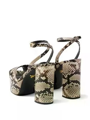 Prada Python-print Ayers Leather Platform Sandals - Neutrals