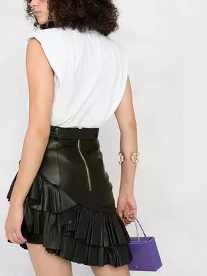 Balmain Short Asymmetric Ruffled Leather Skirt