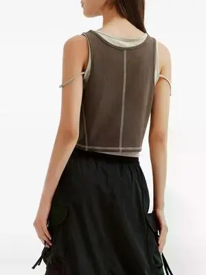 MUSIUM DIV. Layered Contrast-stitch Cropped Top - Brown