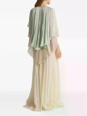 Alberta Ferretti Pleated Ruffled Maxi Dress
