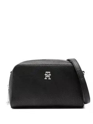 Tommy Hilfiger Grained-texture Crossbody Bag With Logo Plaque - Black