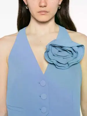 Imperial Floral Appliqué Cropped Waistcoat - Blue