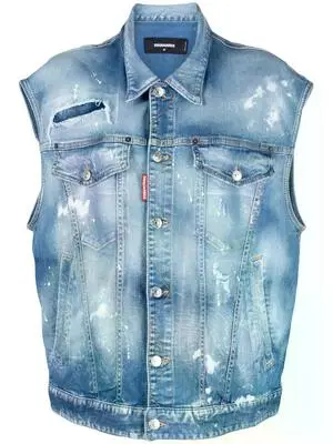 Dsquared2 Paint Splatter Denim Vest - Blue