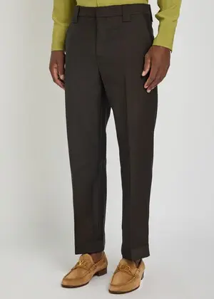 Versace Wool And Mohair-blend Trousers - Brown