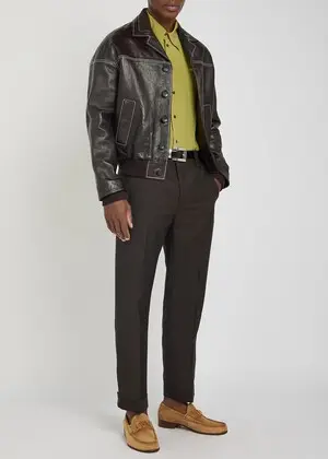 Versace Wool And Mohair-blend Trousers - Brown