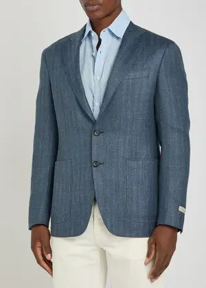 Canali Striped Wool And Silk-blend Blazer - Blue