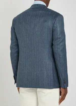 Canali Striped Wool And Silk-blend Blazer - Blue