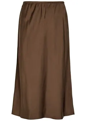 Vince Satin Slip Midi Skirt - Brown