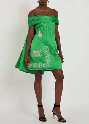 Erdem Embellished Off-the-shoulder Mini Dress
