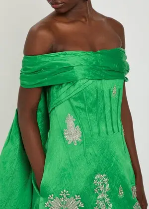 Erdem Embellished Off-the-shoulder Mini Dress