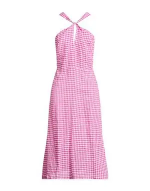 120% Lino Linen Gingham Halterneck Midi Dress - Fuchsia