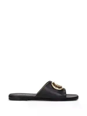 Off-White Logo-plaque Leather Flat Sandals - Black