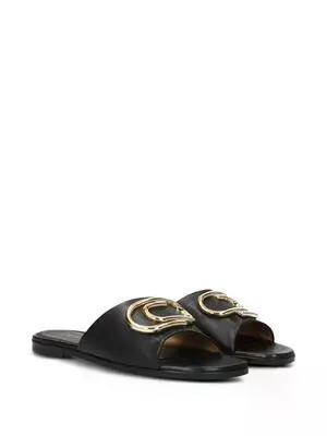 Off-White Logo-plaque Leather Flat Sandals - Black