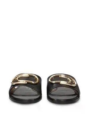 Off-White Logo-plaque Leather Flat Sandals - Black