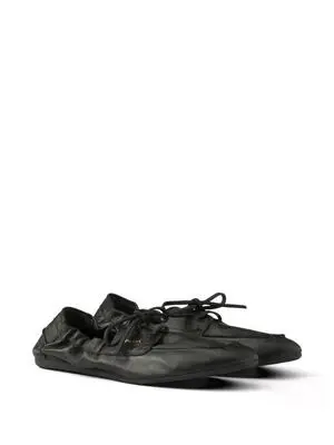 Prada Antiqued Leather Boat Shoes - Black