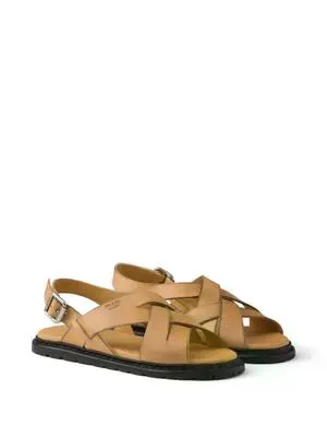 Prada Antiqued Leather Crisscross Sandals - Neutrals