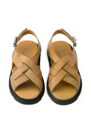 Prada Antiqued Leather Crisscross Sandals - Neutrals