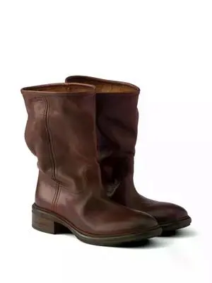 Prada Vintage Effect Leather Mid-calf Boots