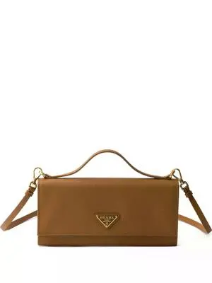 Prada Saffiano Leather Wallet With Shoulder Strap - Neutrals
