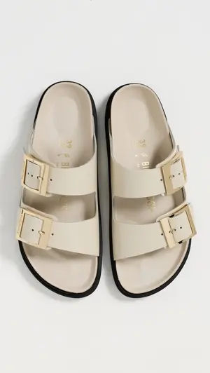 BIRKENSTOCK Arizona Droplet Buckle High Shine Sandals - Ecru