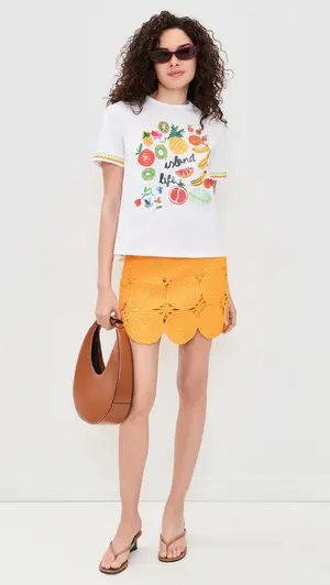 Celiab Fruit Print T-shirt With Beaded Embellishments