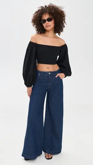 Susana Monaco Off-shoulder Puff Sleeve Top - Black