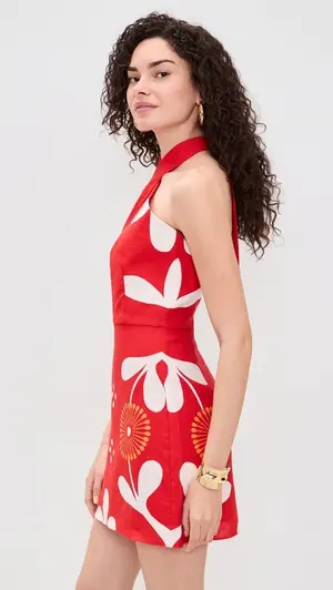 CALA DE LA CRUZ Floral Print Halterneck Mini Dress